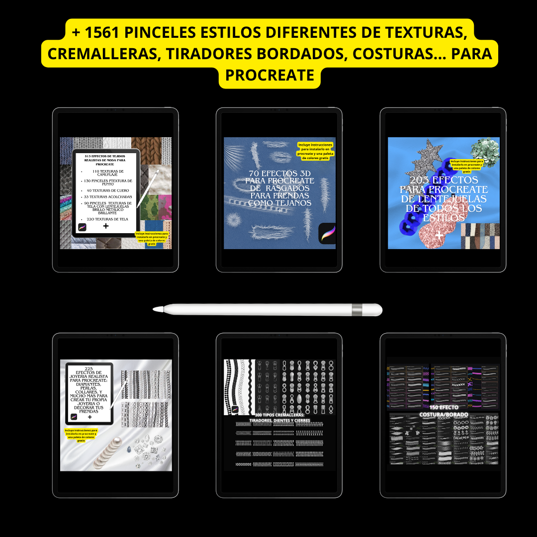 PACK OF 1561 REALISTIC TEXTILE AND DECORATIVE EFFECTS FOR PROCREATE, S ...